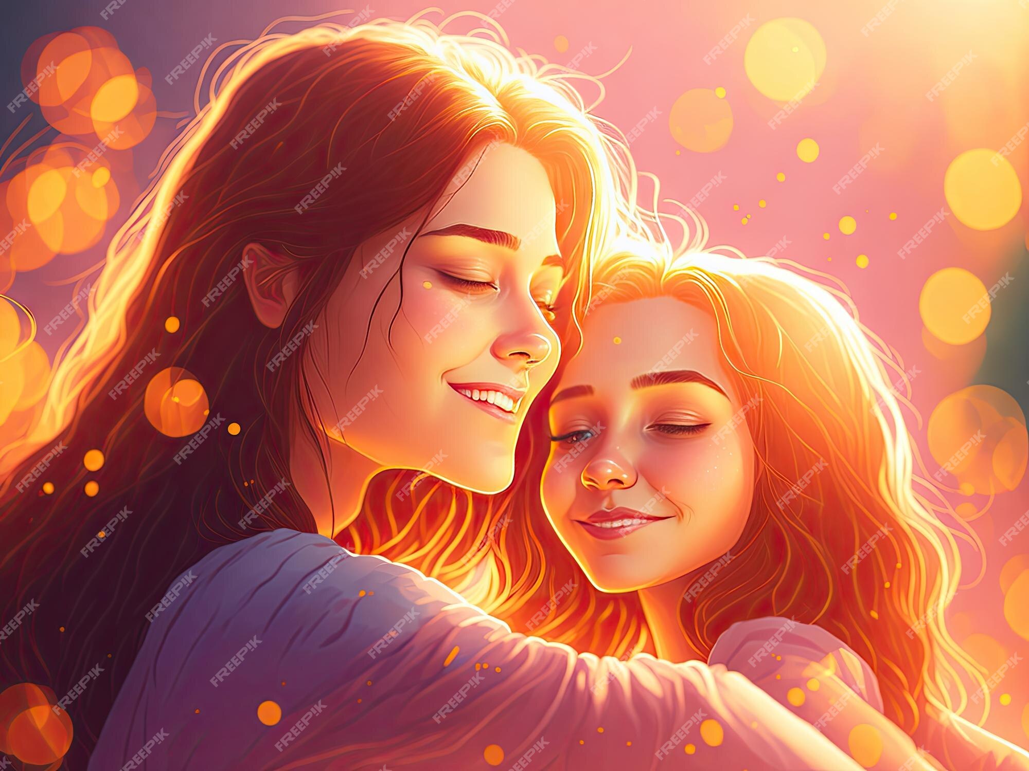 Premium Ai Image Illustration Of Mom And Daughter Hugging Each Other