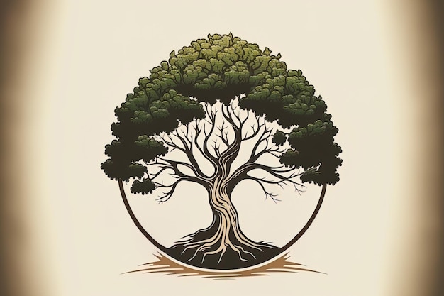 Premium Photo Illustration Of An Oak Tree In Nature With An Abstract Tree Logo Symbol