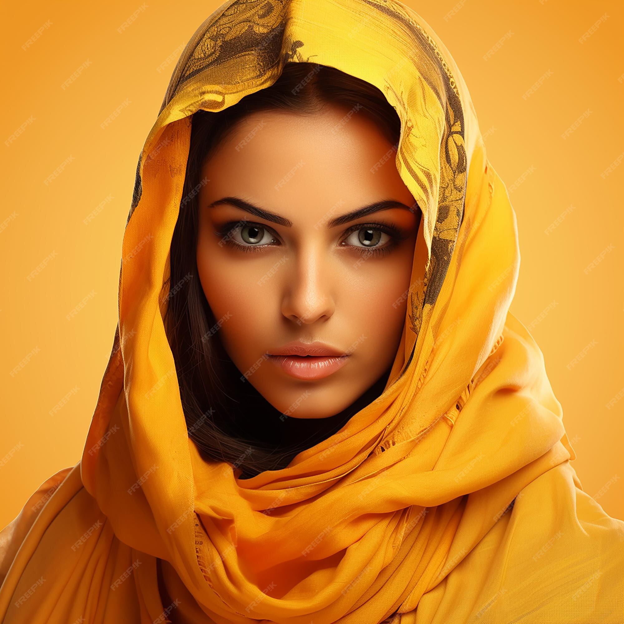 Premium Photo Image Of A Beautiful Arab Girl On A Yellow Background
