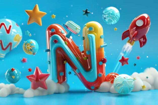 The image is a colorful and playful representation of the letter N ... The image is a colorful and playful representation of the letter N ...