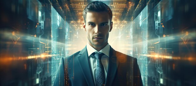 Premium Ai Image The Image Shows A Businessman With Source Code And