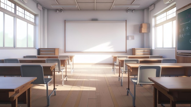 Premium Photo | The image shows a typical classroom with empty wooden ... Premium Photo | The image shows a typical classroom with empty wooden ...