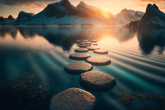 Premium AI Image | Image of stepping stones in the water generative ai Premium AI Image | Image of stepping stones in the water generative ai