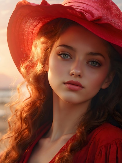 Premium Photo Image Of Young Woman In Red Hair Created With Generative Ai