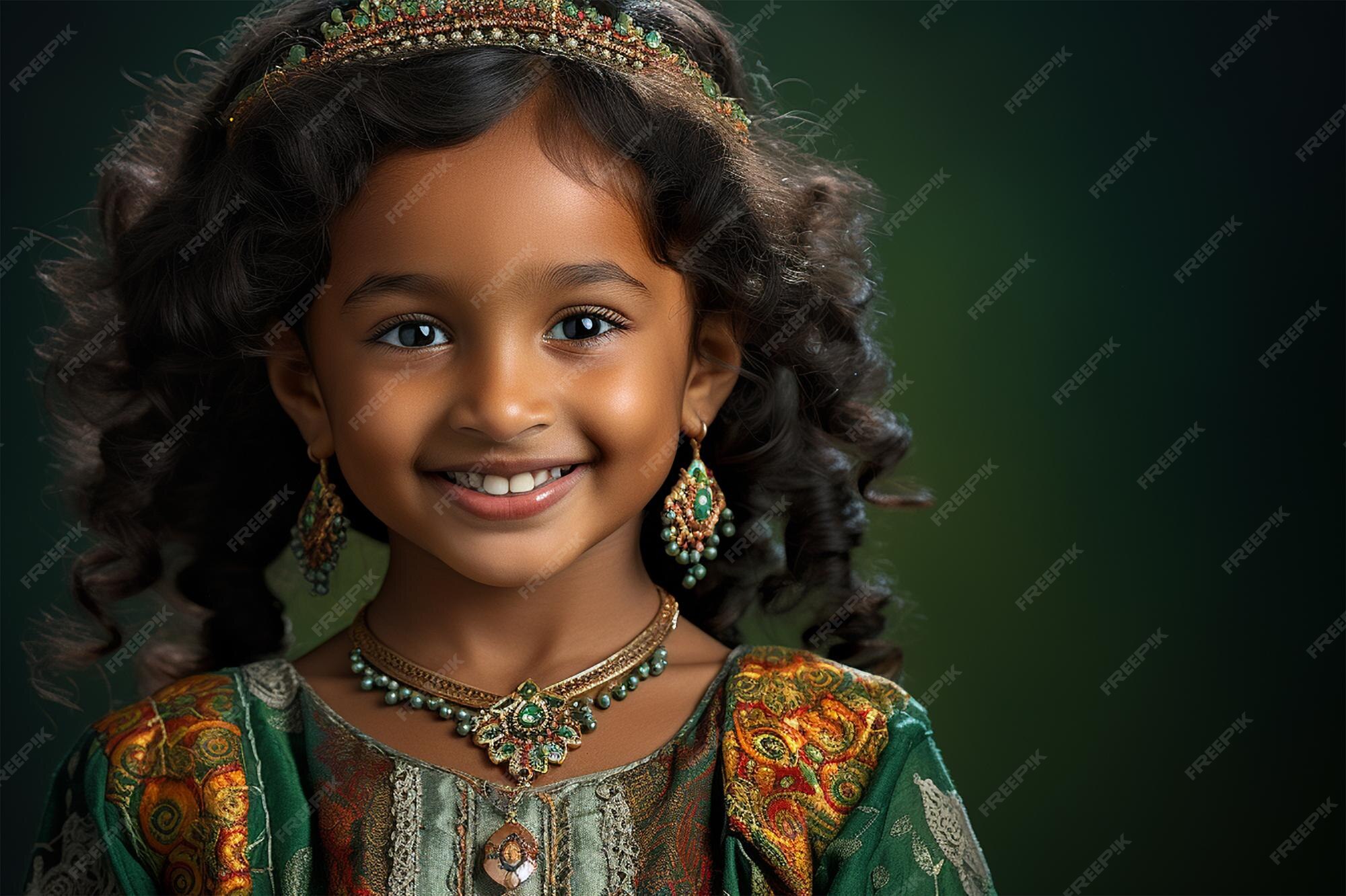 Aiが生成した民族衣装を着たキュートな笑顔のインドの女の子のポートレート プレミアム写真