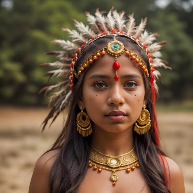 Premium Photo An Indian Girl With A Red Headdress And A Red Headdress Is Looking At The Camera