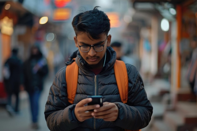 Indian male student texting on smartphone in the street | Premium AI ... Indian male student texting on smartphone in the street | Premium AI ...