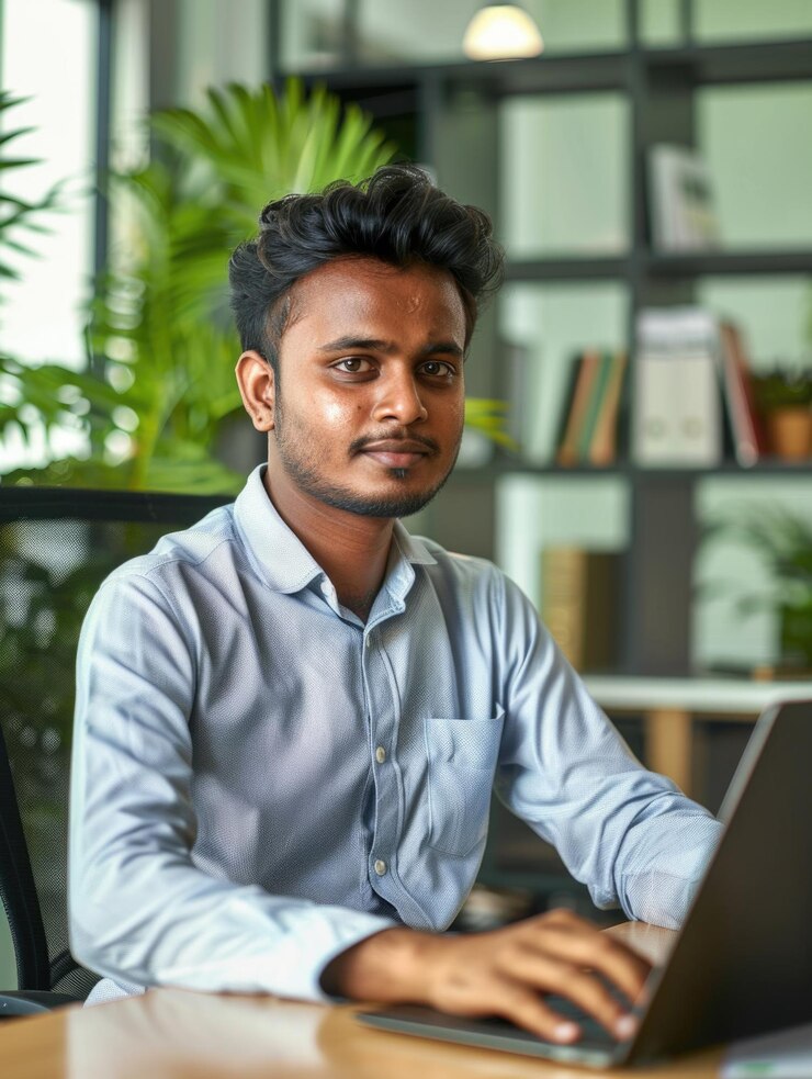 Indian Man Using Computer at Work | Premium AI-generated image Indian Man Using Computer at Work | Premium AI-generated image