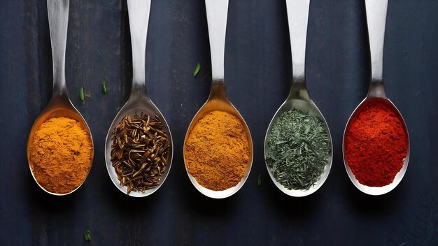 Premium Photo | Indian spices on five spoons Premium Photo | Indian spices on five spoons