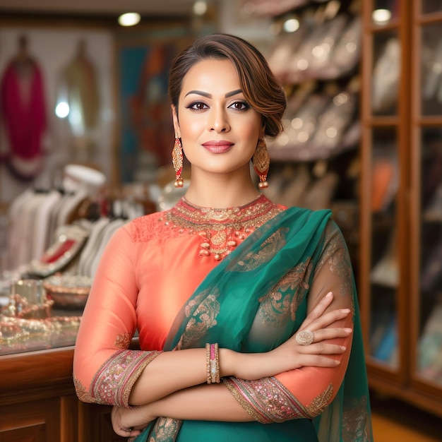 Premium Photo | Indian woman standing confidently at her own clothing shop Premium Photo | Indian woman standing confidently at her own clothing shop