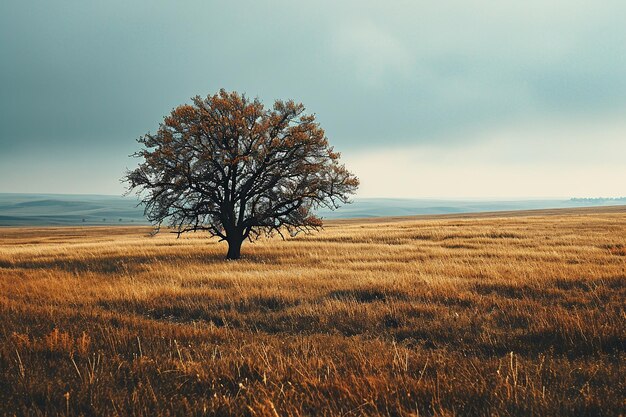 Premium AI Image | Inner Peace Lone Tree in Vast Open Field Premium AI Image | Inner Peace Lone Tree in Vast Open Field