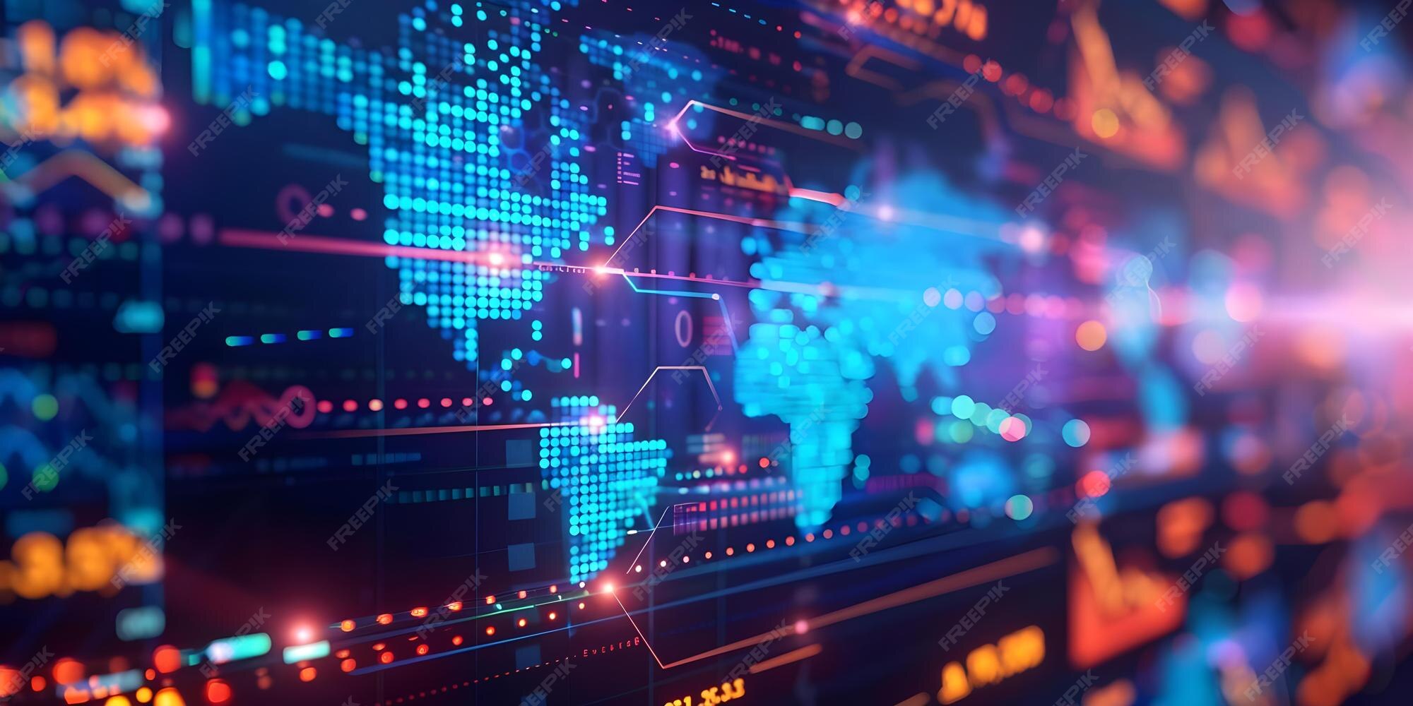 Innovative digital interface featuring data visualizations graphs maps and cybersecurity ...