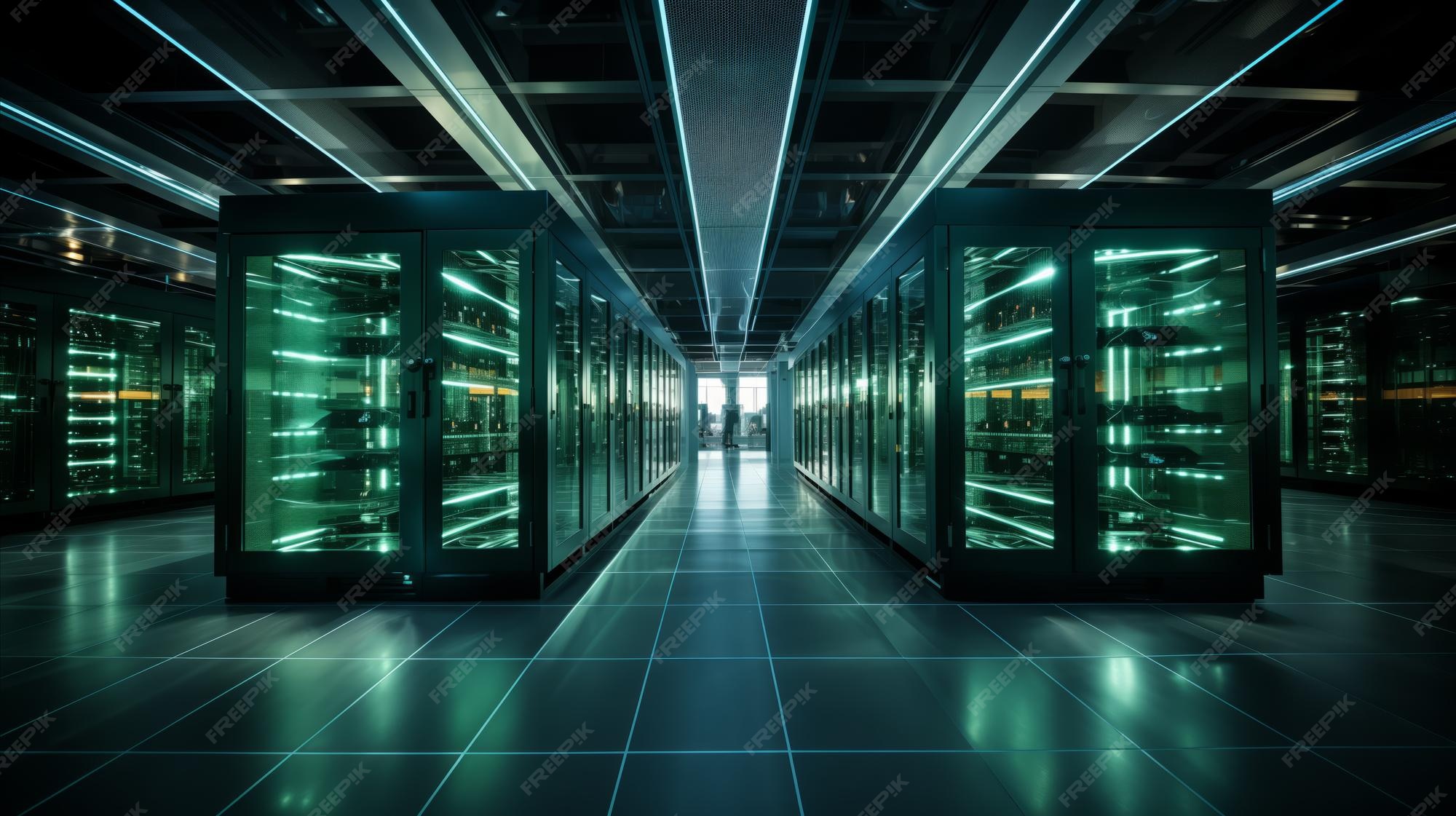 Premium Ai Image Inside A High Tech Data Center Multiple Rows Of Active Server Racks Powering
