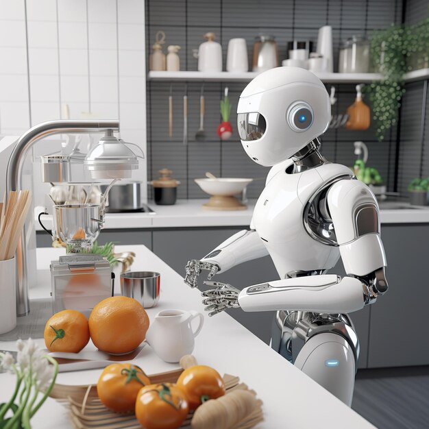 Premium Photo | Intelligent machine Robot in the kitchen Premium Photo | Intelligent machine Robot in the kitchen
