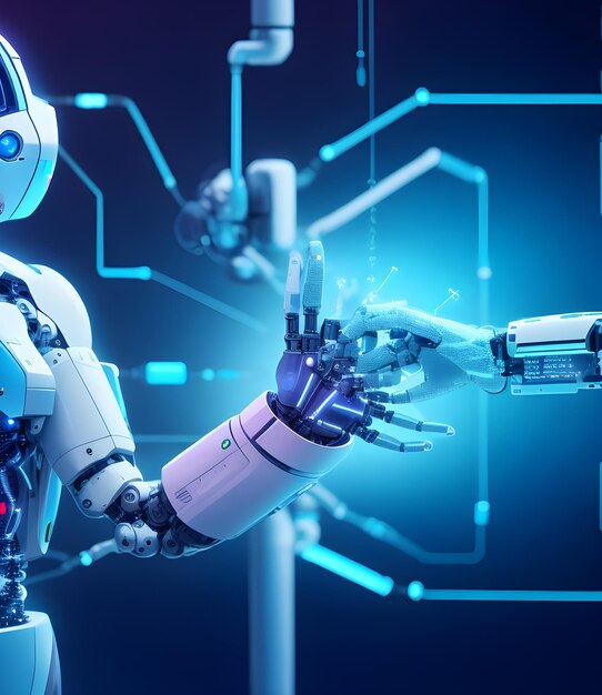 Premium AI Image | Intelligent robot machine hand making contact with ... Premium AI Image | Intelligent robot machine hand making contact with ...