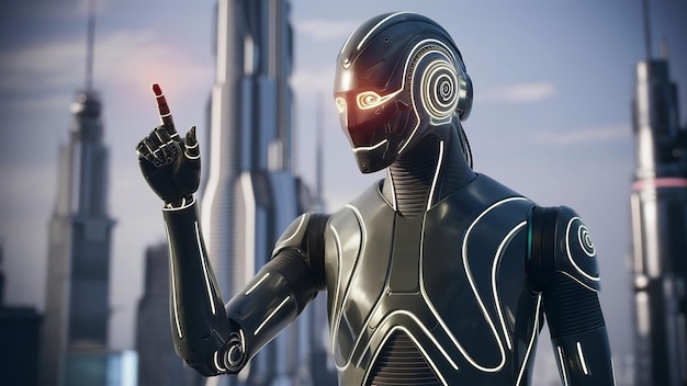 Premium Photo | Intelligent robot machine pointing finger Premium Photo | Intelligent robot machine pointing finger
