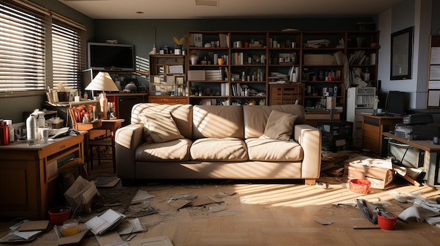 Premium Photo | Interior of messy living room Premium Photo | Interior of messy living room