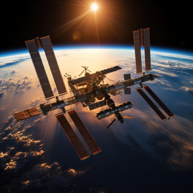 Premium Photo | International Space Station orbiting above Earth Premium Photo | International Space Station orbiting above Earth