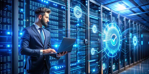 Internet Business Digital technology Network and cybersecurity of data center Engineer protect ...