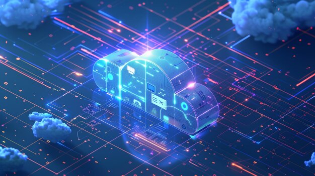 Premium Photo | Isometric cloud computing concept Concept of cloud storage in software ...