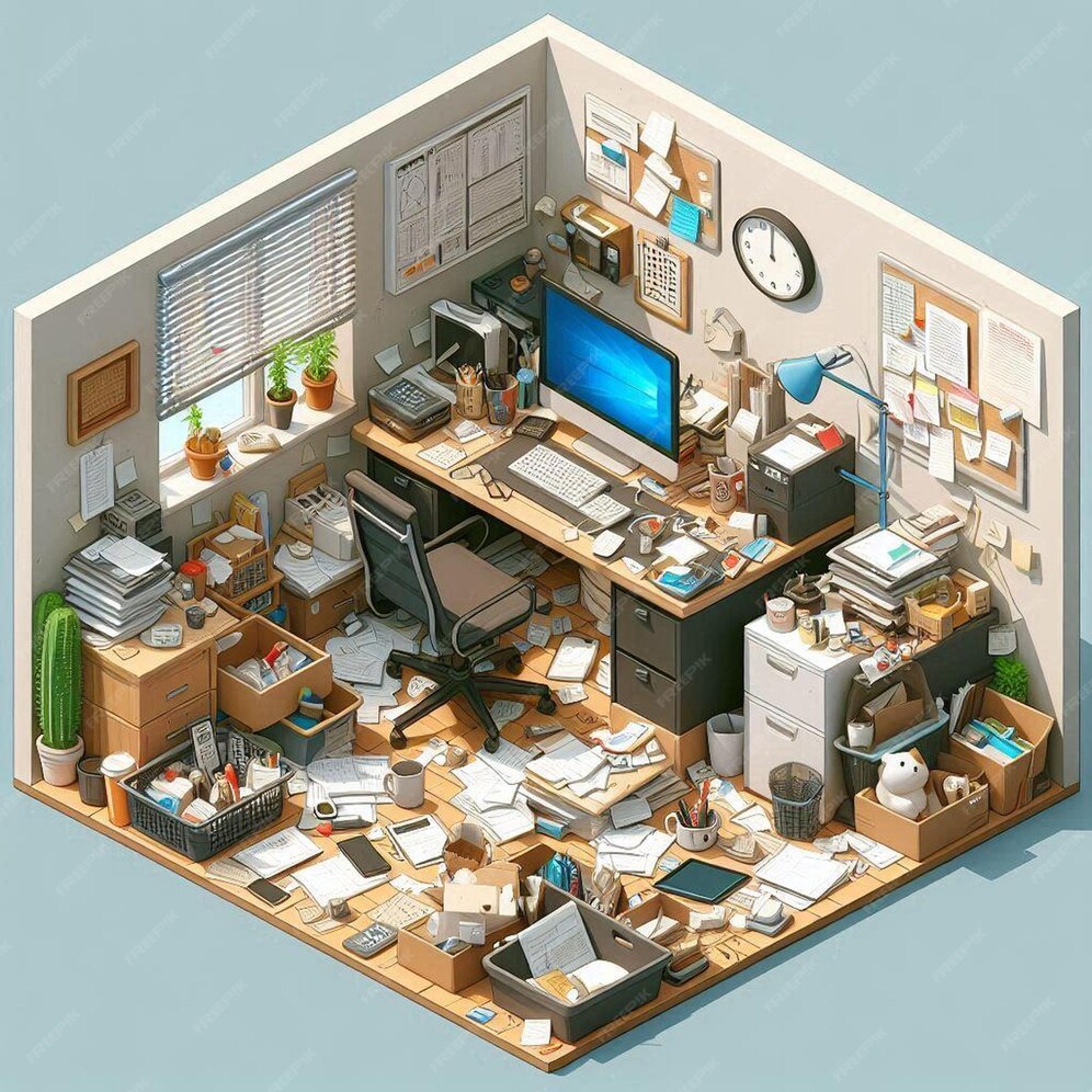 Isometric Messy Office Desk | Premium AI-generated image Isometric Messy Office Desk | Premium AI-generated image