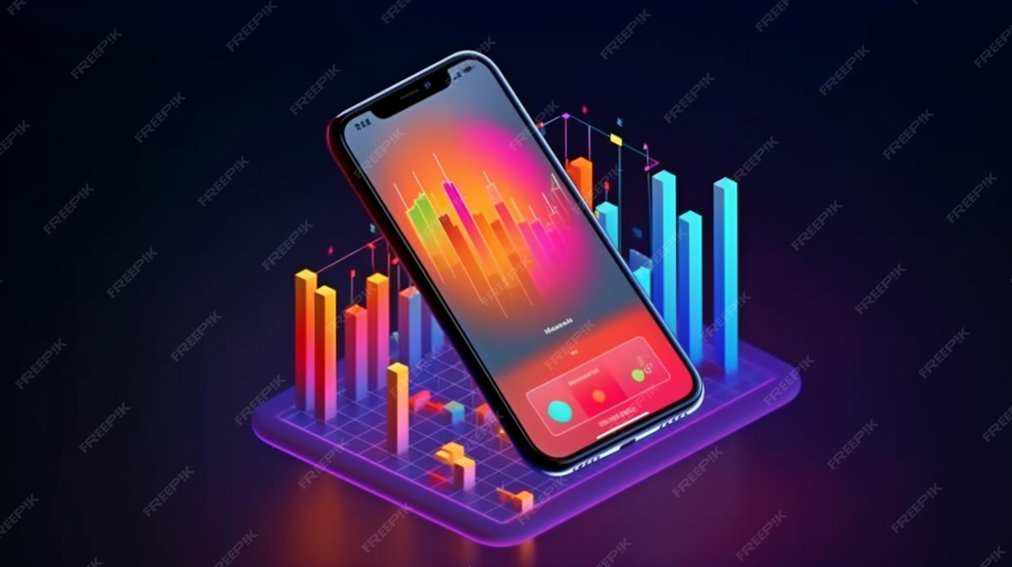 Premium Photo | On an isometric mobile phone a smartphone application ...