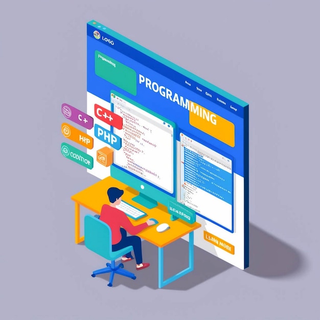 Isometric Programming Landing Page Template Premium Ai Generated Image