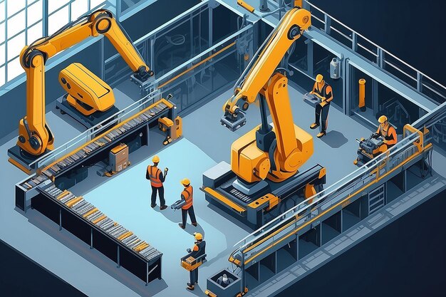 Isometric Robotic Factory Engineer Operating Robotic Conveyor and AI ... Isometric Robotic Factory Engineer Operating Robotic Conveyor and AI ...