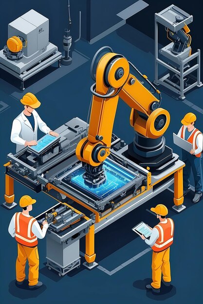 Isometric Robotic Factory Engineer Operating Robotic Conveyor and AI ... Isometric Robotic Factory Engineer Operating Robotic Conveyor and AI ...