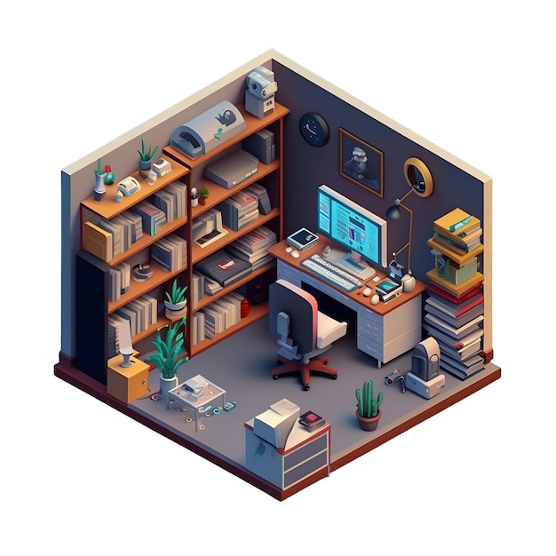Premium Photo | Isometric view of a room study Premium Photo | Isometric view of a room study