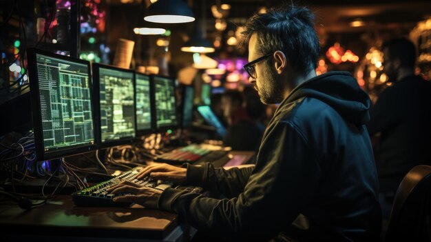 Premium AI Image | IT programmer working on desktop computer Male ... Premium AI Image | IT programmer working on desktop computer Male ...
