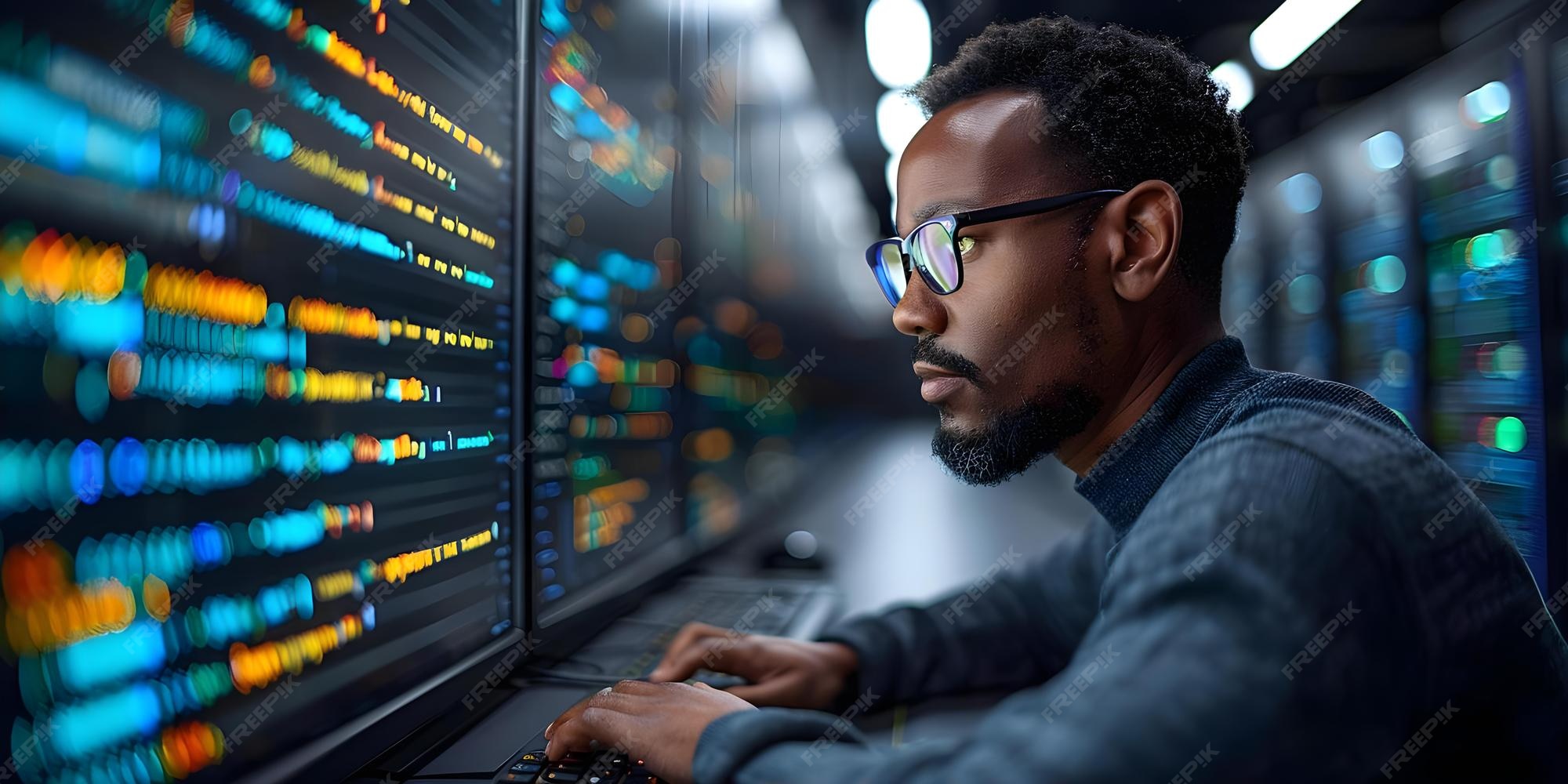 Premium Photo | An IT specialist working on a computer screen with coding language interface in ...