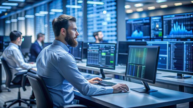 IT Specialist Works on Computer with Screen Display Software Program with Coding Language ...