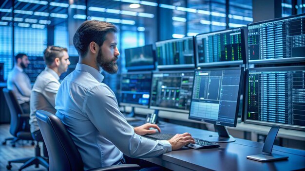 IT Specialist Works on Computer with Screen Display Software Program with Coding Language ...