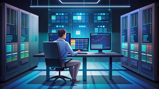 IT Specialist Works on Computer with Screen Display Software Program with Coding Language ...