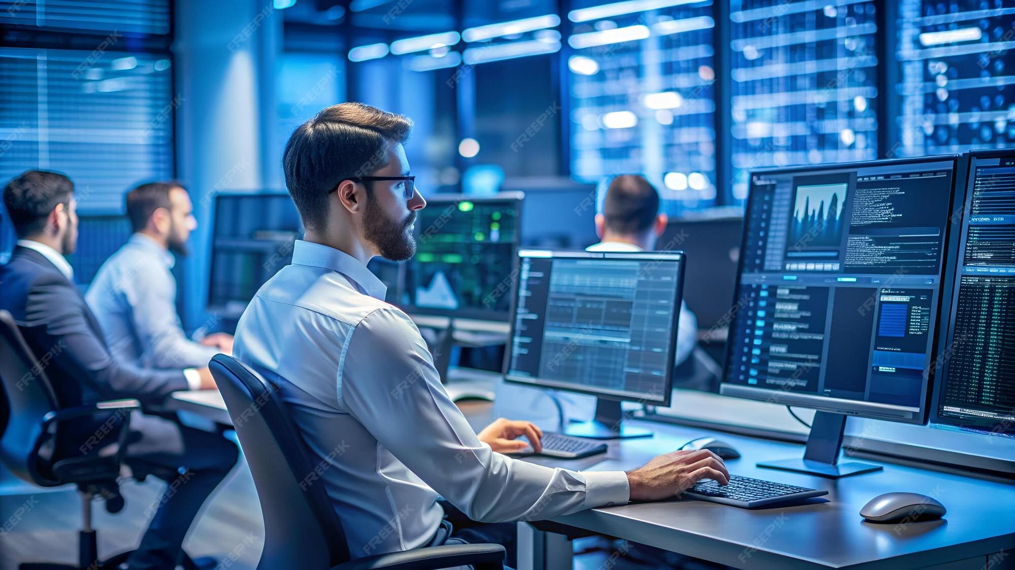 It Specialist Works On Personal Computer With Screens Showing Software Program With Coding