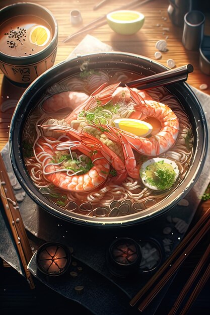 Premium Ai Image Japanese Noodles In A Deep Plate With Japanese Chopsticks Generate Ai