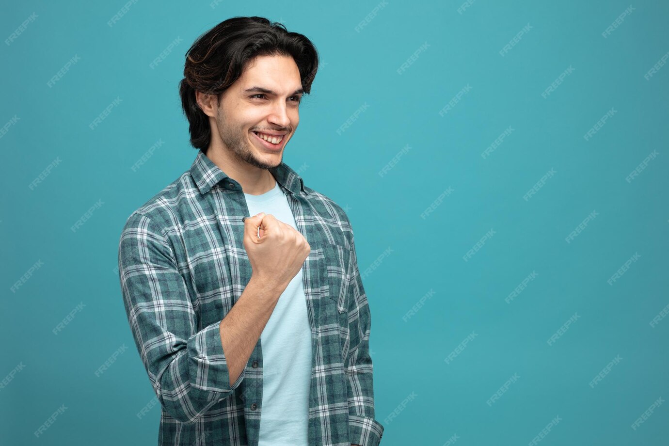 Premium Photo Joyful Young Handsome Man Standing In Profile View