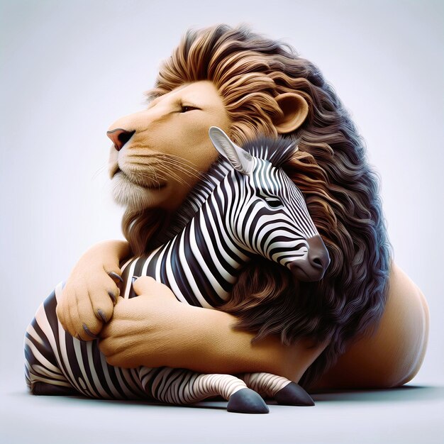 Premium Ai Image Jungle King Lion Hugging A Zebra For National Hug Day In National Geography