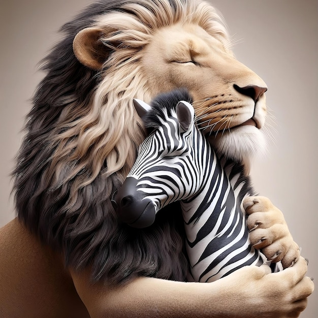 Premium Photo Jungle King Lion Hugging A Zebra For National Hug Day In National Geography