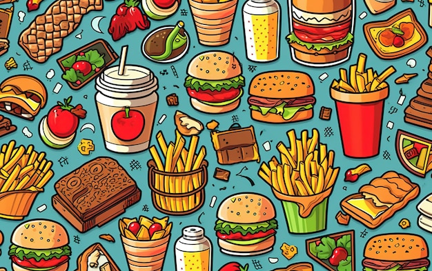 Premium Ai Image Junk Food Pattern Illustration