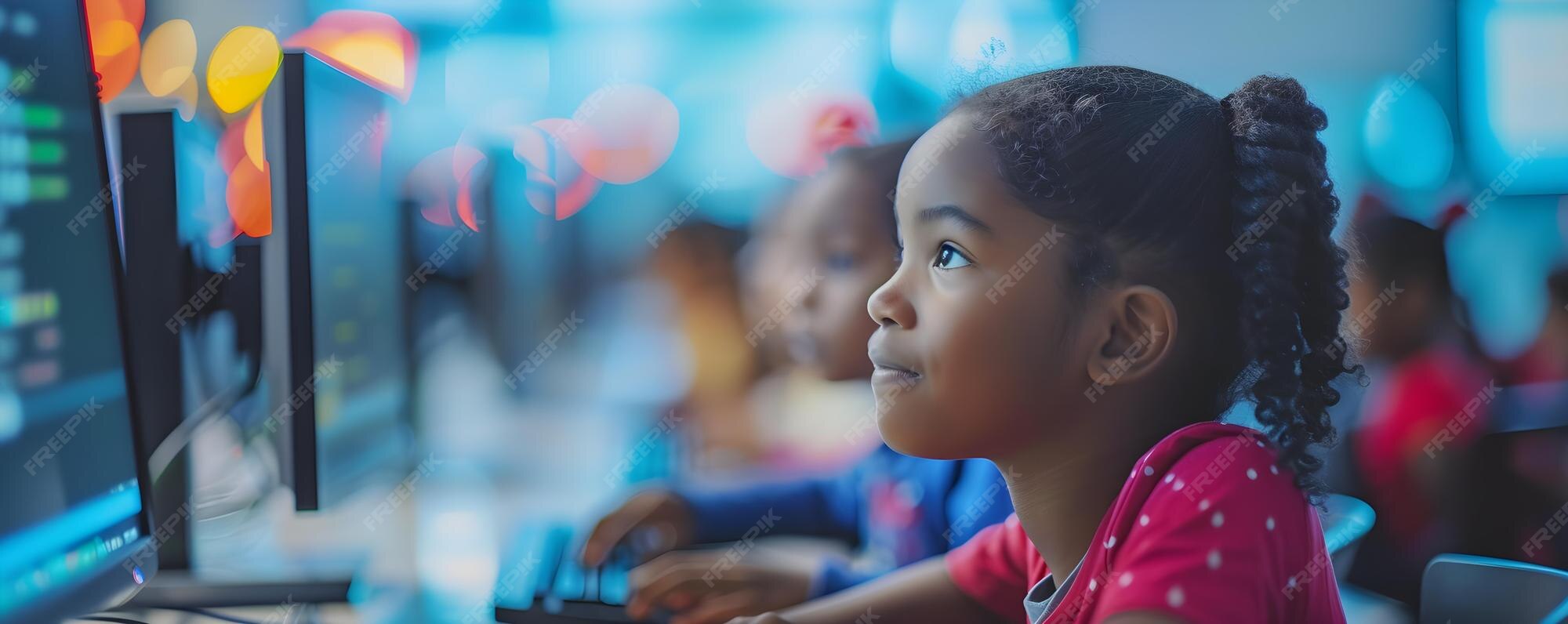 Premium AI Image | Kids eagerly coding in a computer lab enjoying their ...