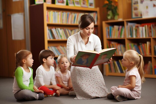 Premium Photo | Kindergarten teacher explaining something to students Premium Photo | Kindergarten teacher explaining something to students