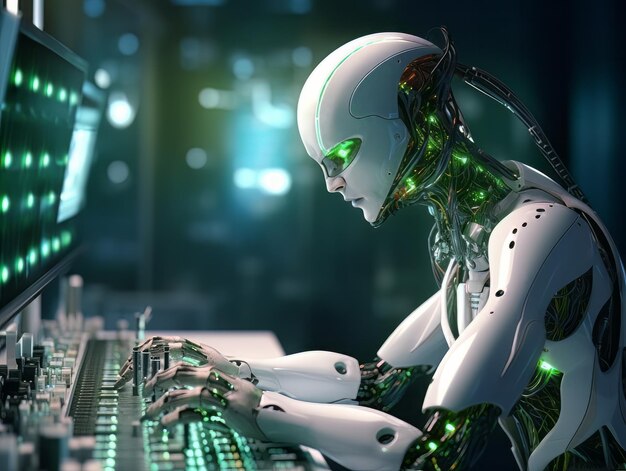 Premium Photo | A laboratory a humanoid robot with intricate circuitry ...