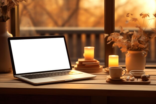 Premium AI Image | laptop blank white screen and lamp are next to each ... Premium AI Image | laptop blank white screen and lamp are next to each ...