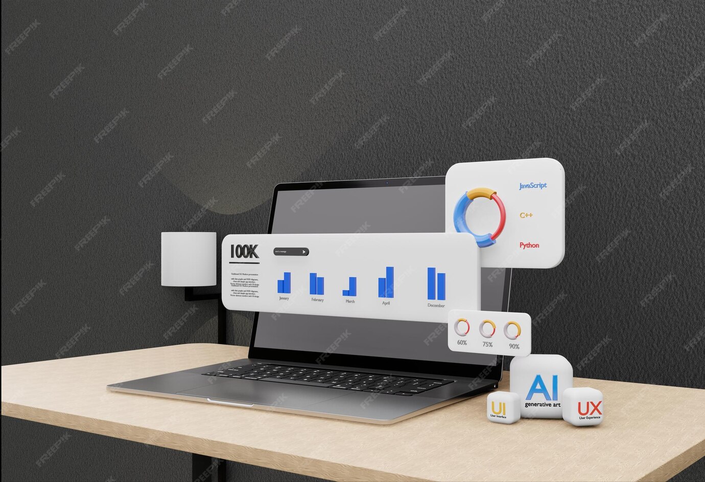 Premium Photo | Laptop desktop 3d illustration data analytics website ...