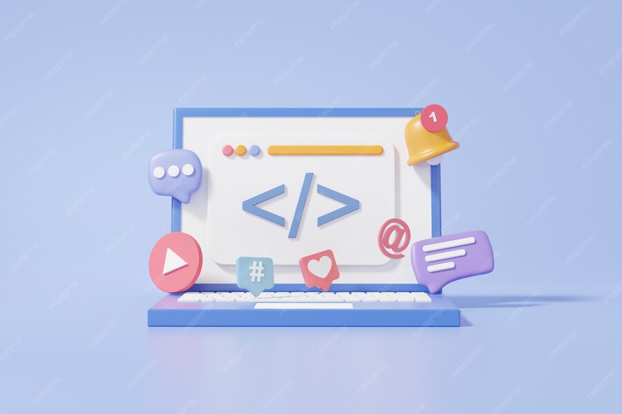 Premium Photo | Laptop mockup coding language development on blue ...