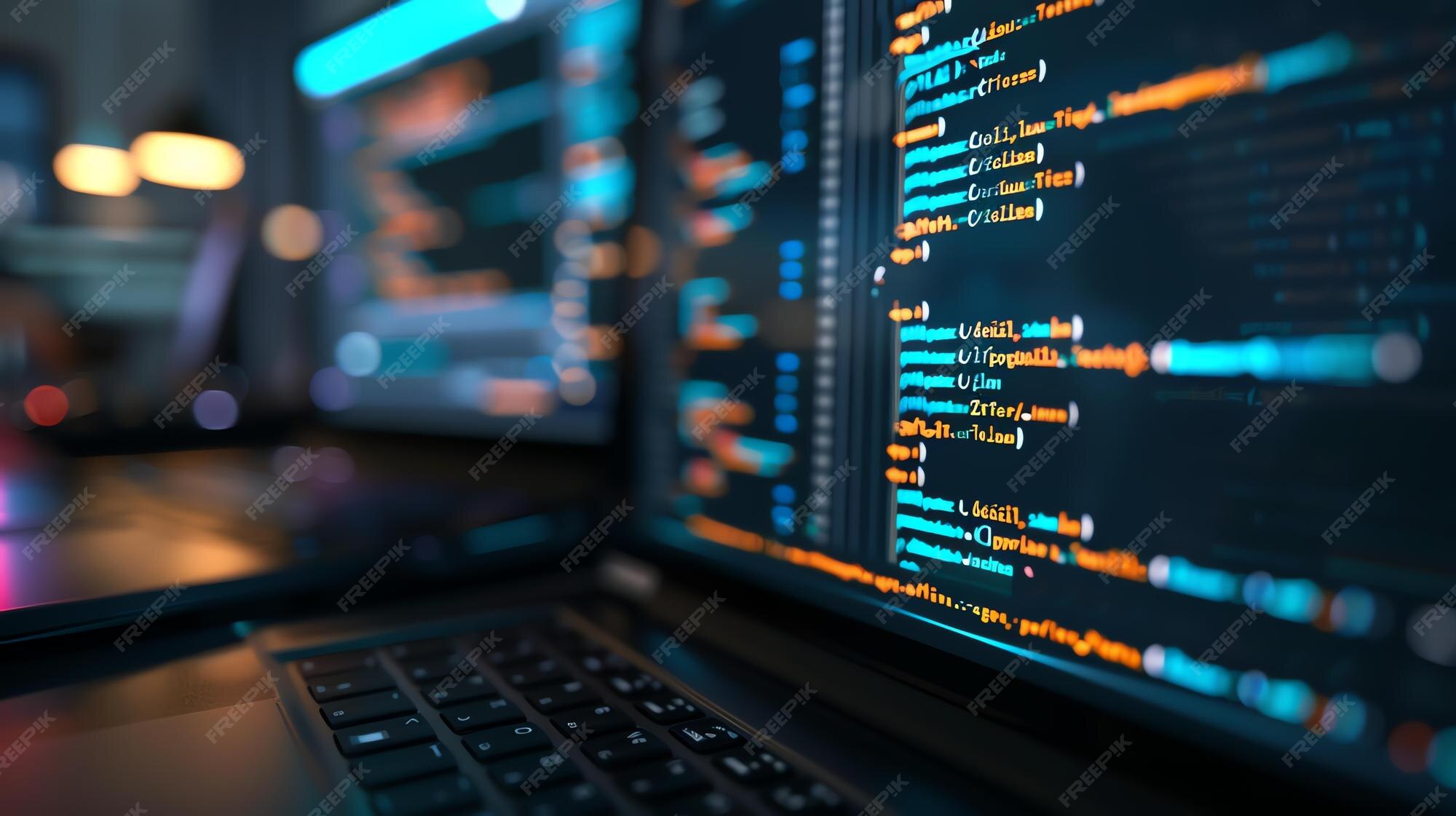Premium Photo | Laptop with programming code on the screen Blurred background with a programmer ...