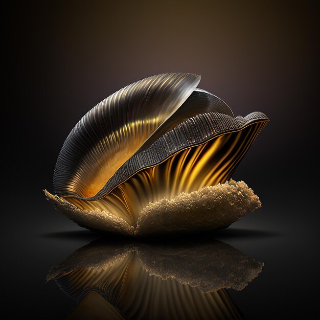 Premium AI Image | Large open clam shell in middle with ocean Generative AI Premium AI Image | Large open clam shell in middle with ocean Generative AI