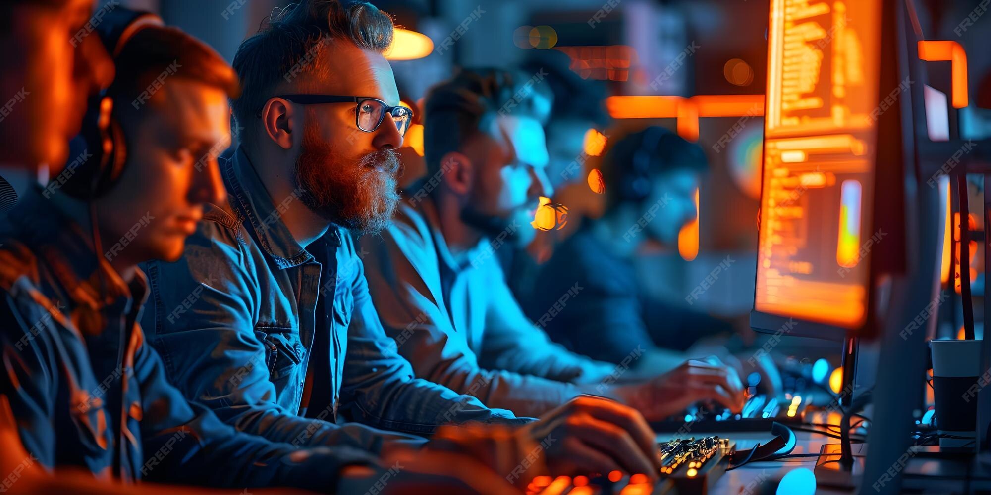 Latenight Collaboration A Team Of Programmers Working Together On A Hightech Project Concept